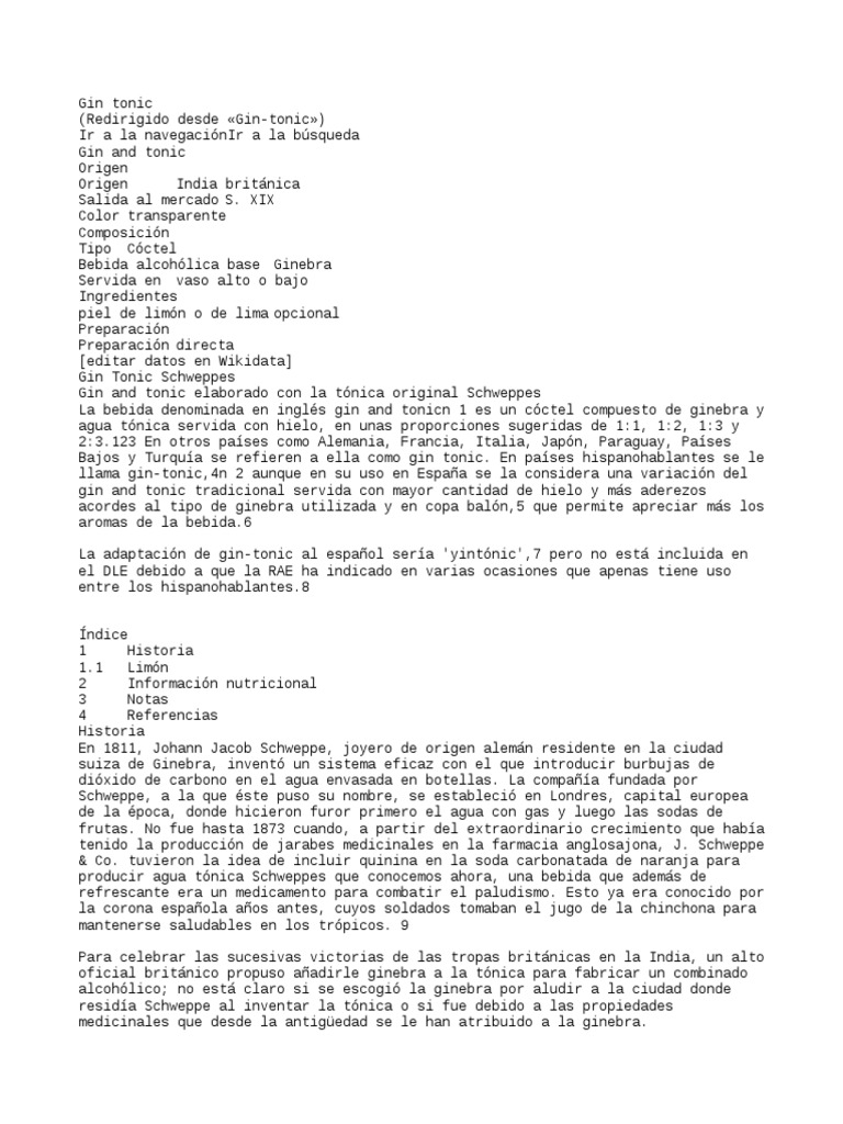 Gin Tonic | PDF | Cócteles | Bebida