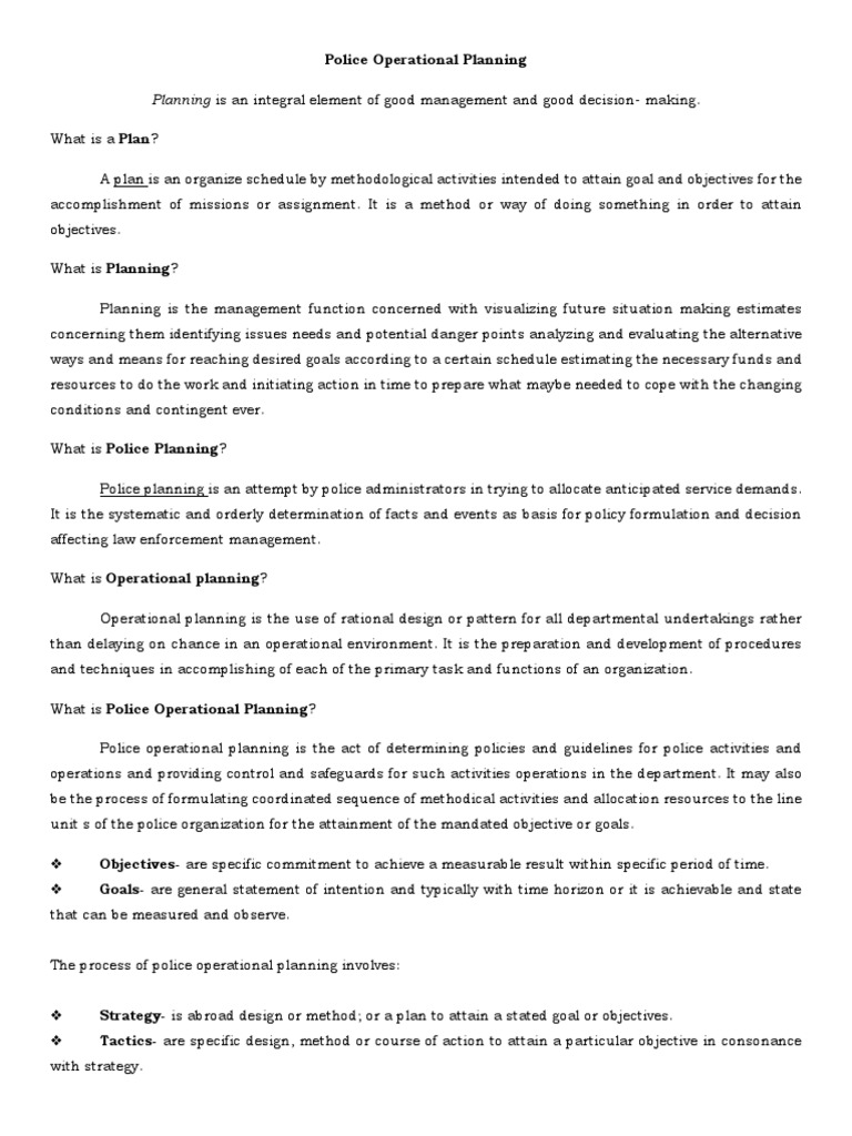 Police Operational Planning Overview | PDF | Strategic Planning | Goal