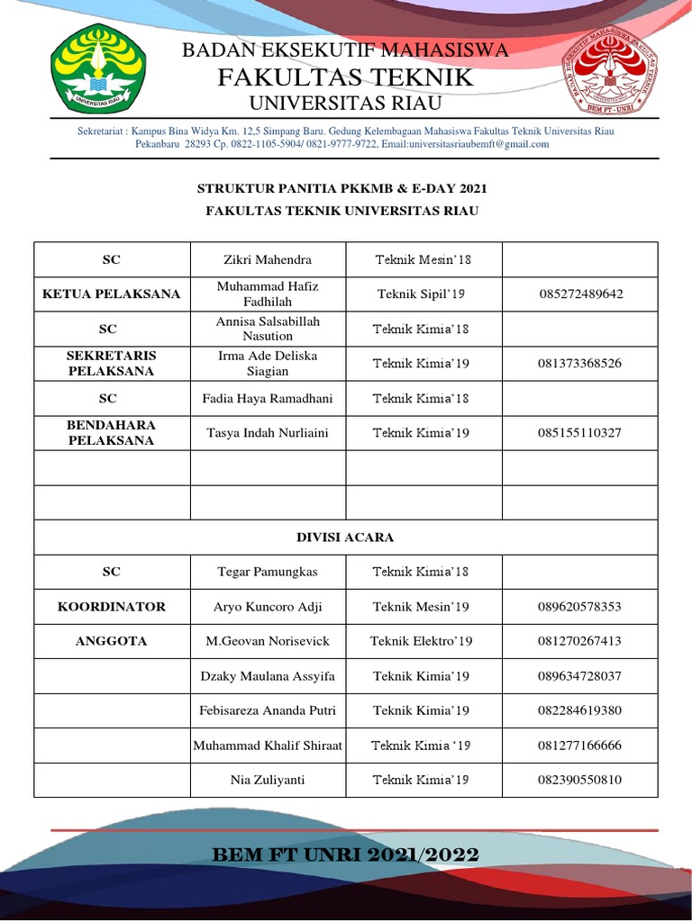 Struktur Panitia PKKMB EDAY 2021 | PDF