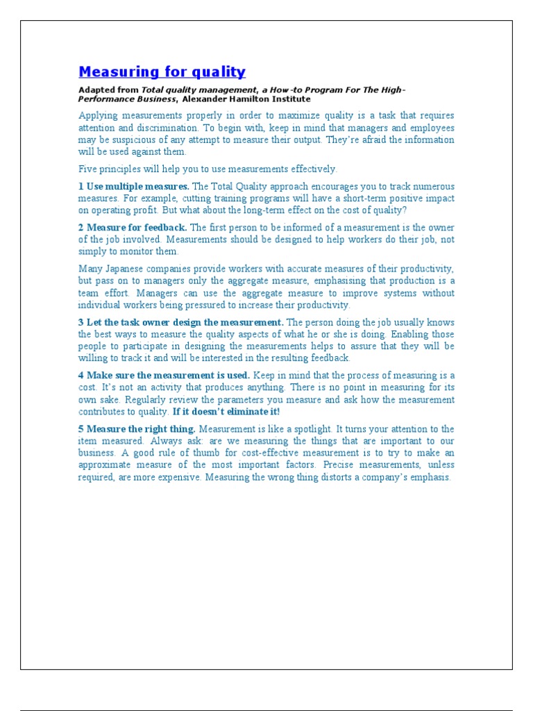 Measuring For Quality-Handout | PDF | Economies | Business