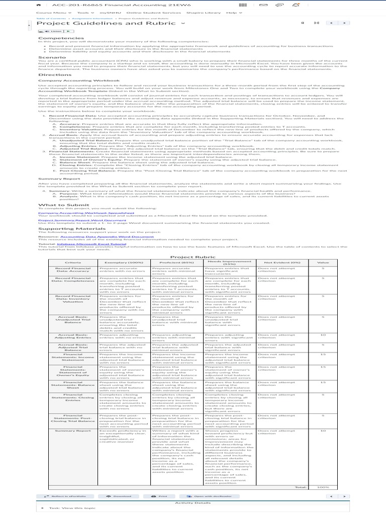 Project Guidelines and Rubric: Competencies | PDF | Financial Statement ...