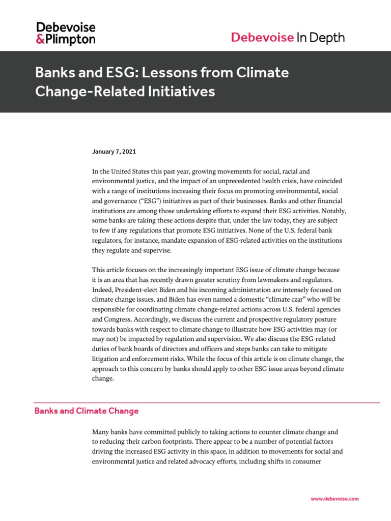 Banks and ESG Lessons From Climate Change | PDF | Banks | Risk