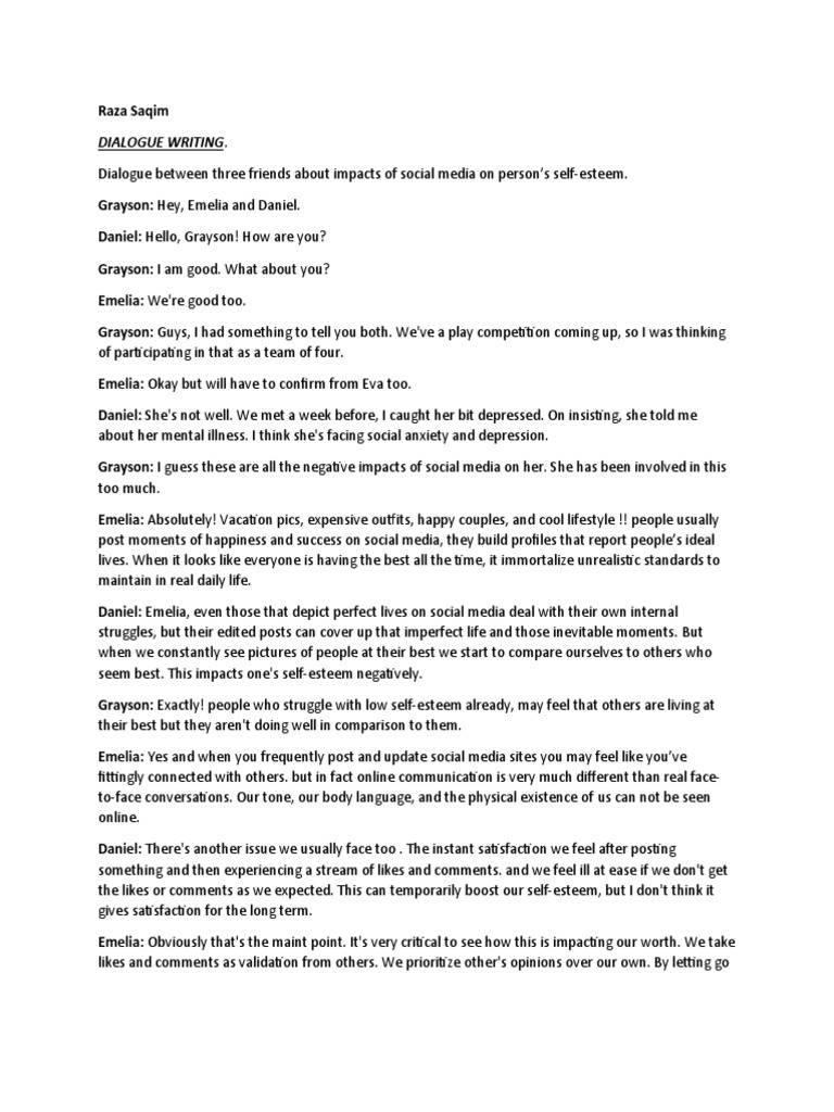 Dialogue Writing | PDF | Self Esteem | Behavioural Sciences