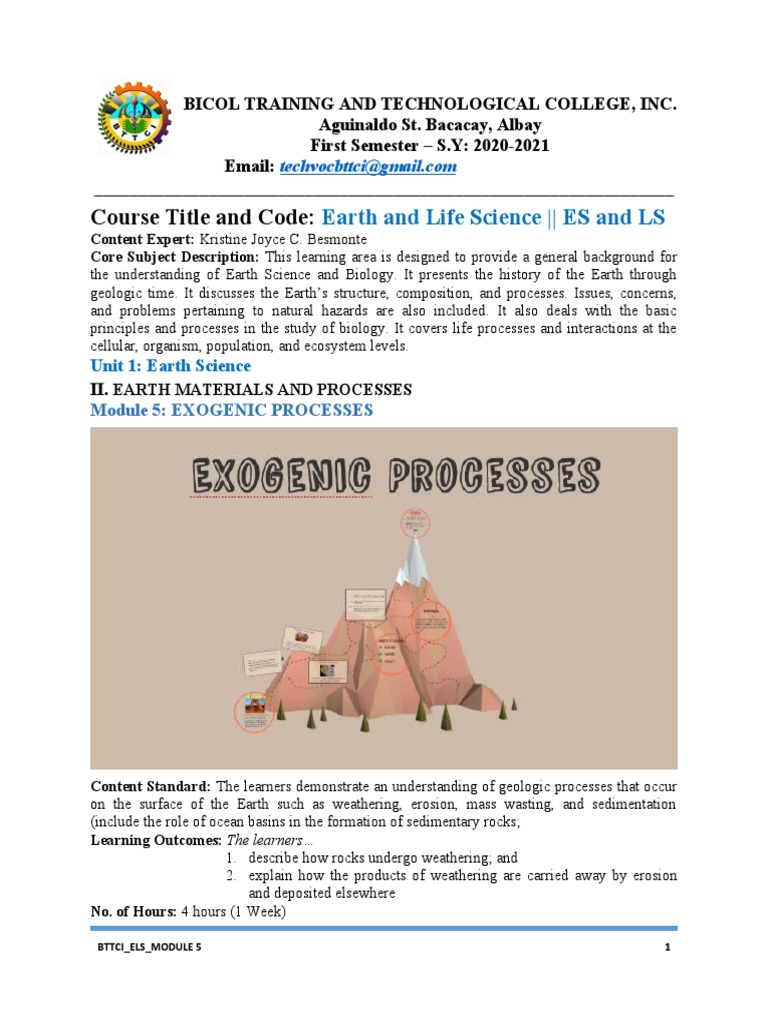 Exogenic Processes in Earth Science | PDF | Weathering | Erosion