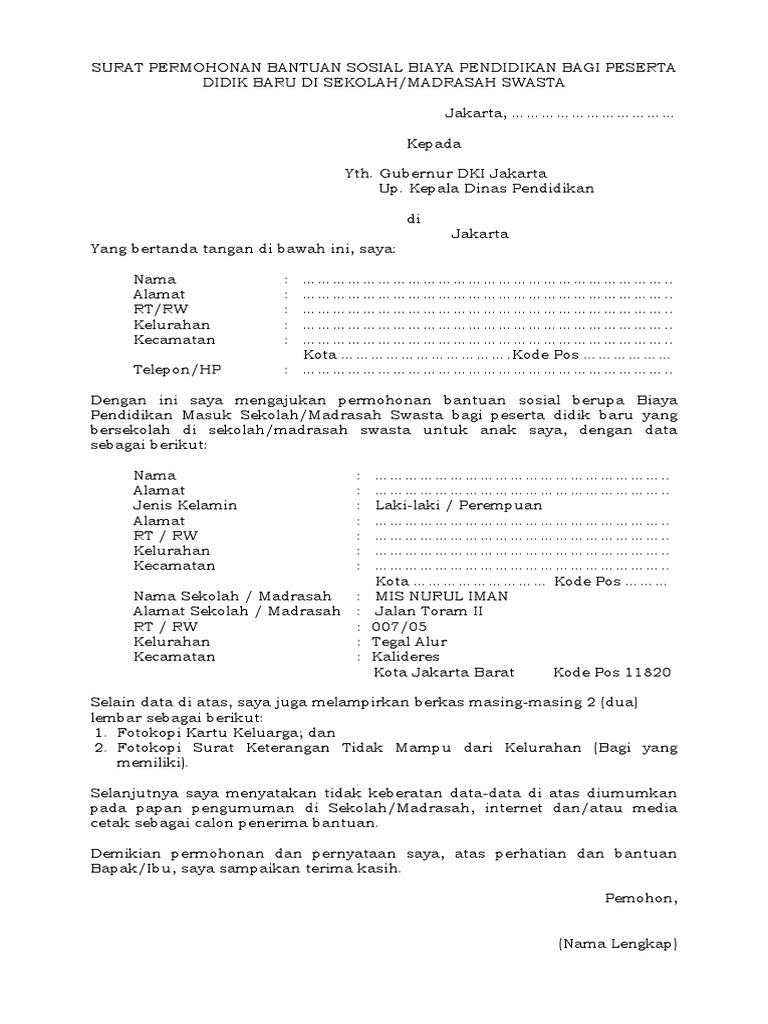 Surat Permohonan BPMS 2021 | PDF