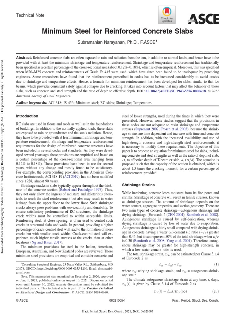 Minimum Steel For Reinforced Concrete Slabs: Technical Note | PDF ...
