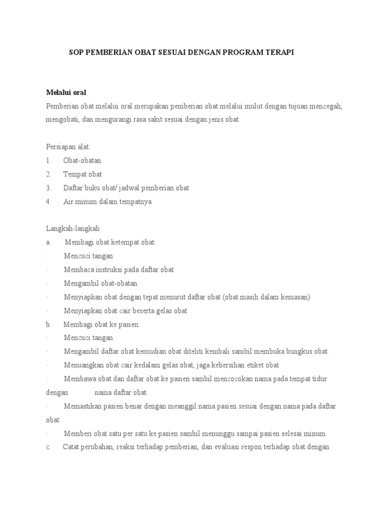 Sop Pemberian Obat Sesuai Program Terapi | PDF | Pengembangan Diri ...
