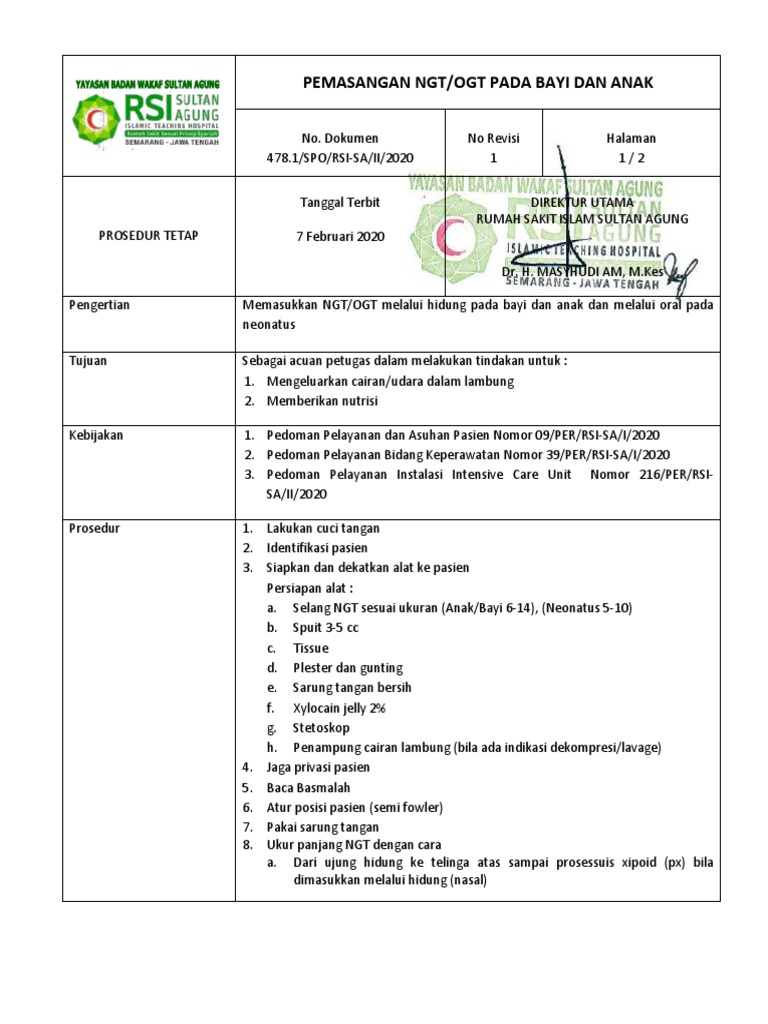 Pemasangan NGT Ogt Pada Bayi Dan Anak | PDF