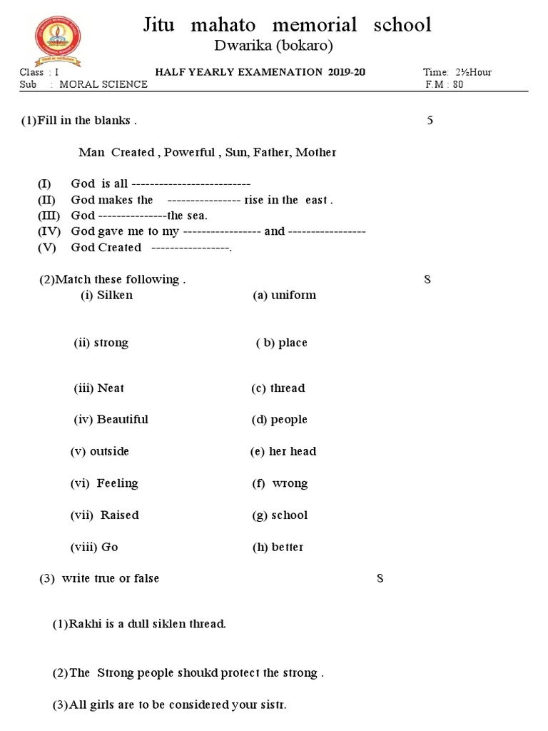 Class 1 Moral Science Pdf