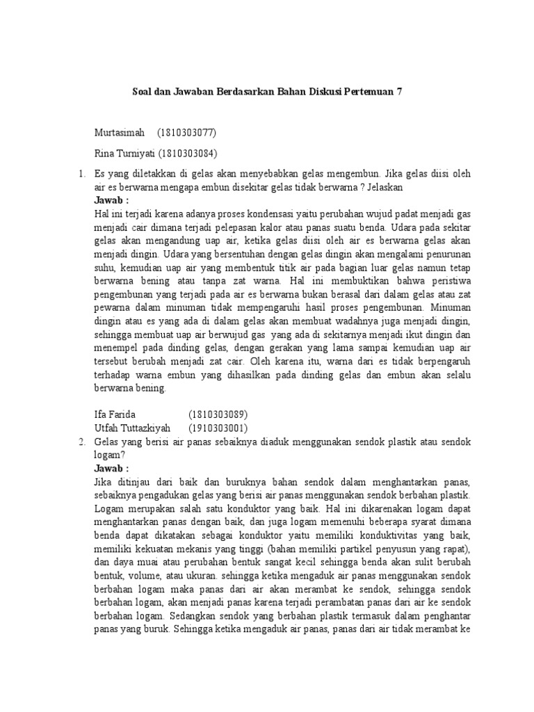 Soal Dan Jawaban Bahan Diskusi Pertemuan 7 - Kelas IPA B | PDF