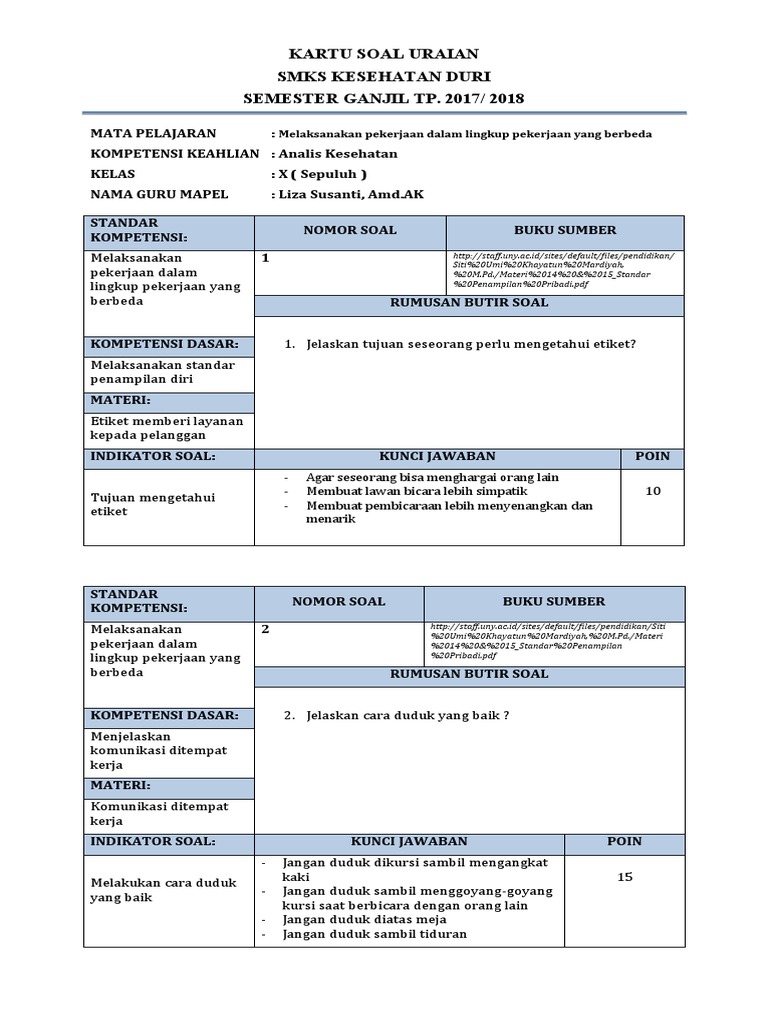 Kartu Soal Essay | PDF | Karier & Perkembangan