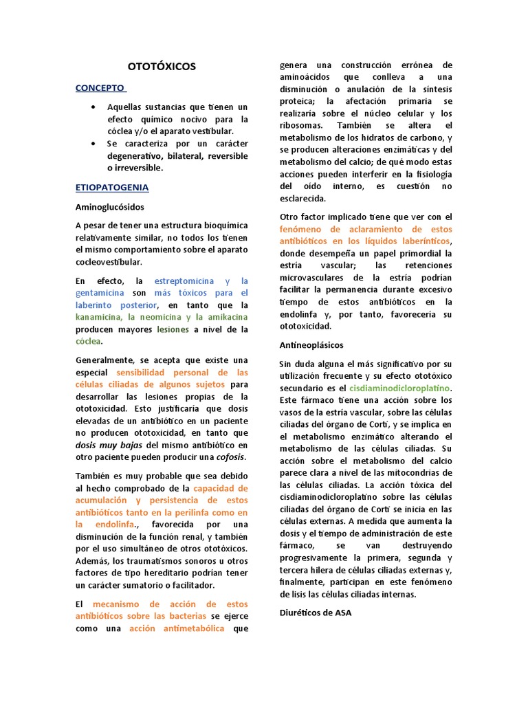 OTOTÓXICOS | PDF | Especialidades Medicas | Medicina CLINICA