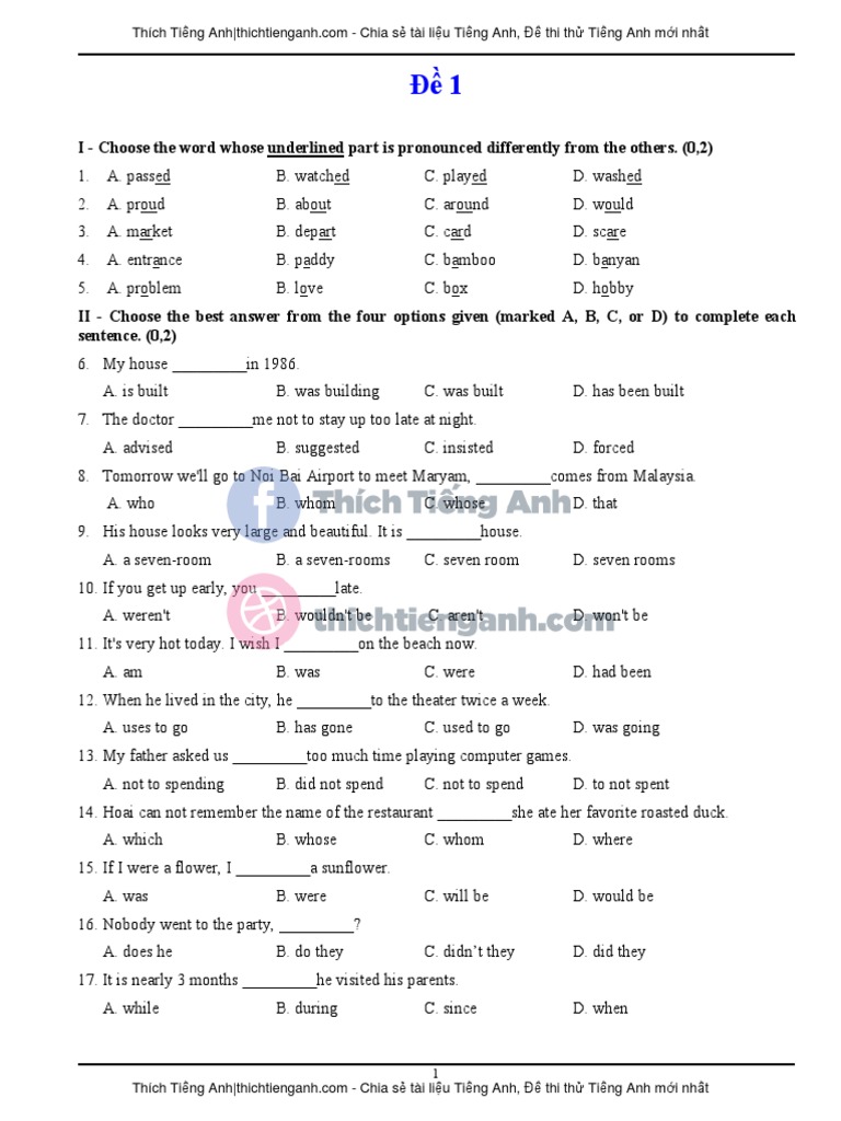 10 đề anh | PDF | Jeans