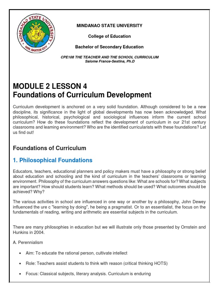 Foundations of Curriculum Development: Exploring the Philosophical ...