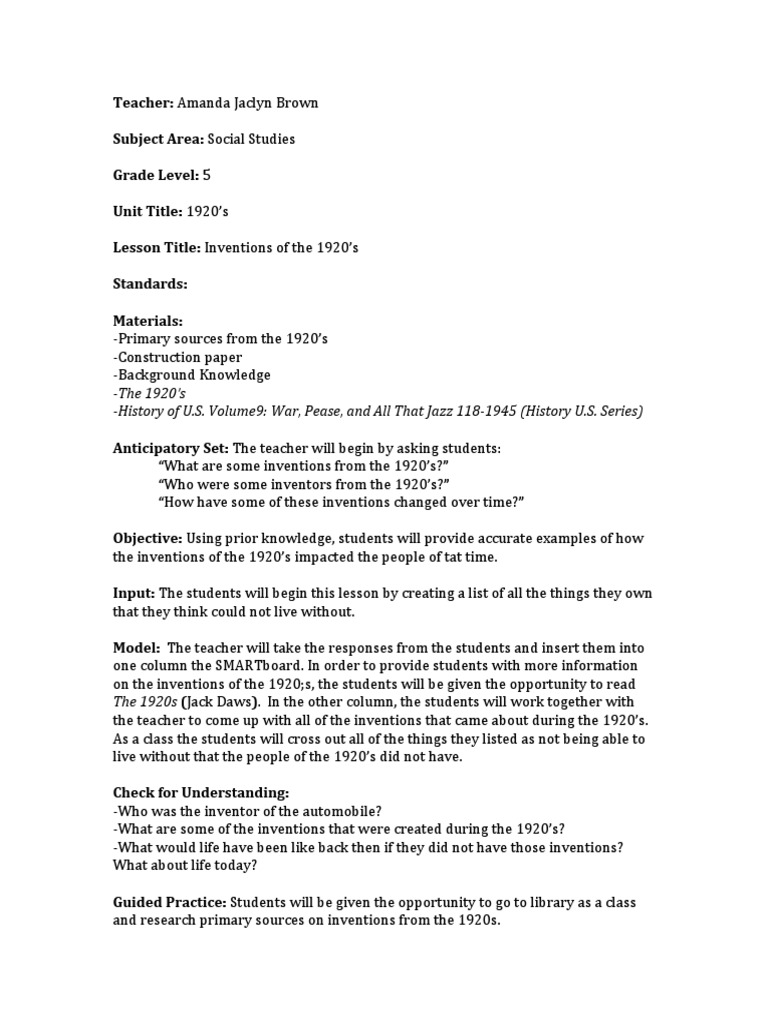 Unit Lesson 2 | PDF | Invention | Teachers