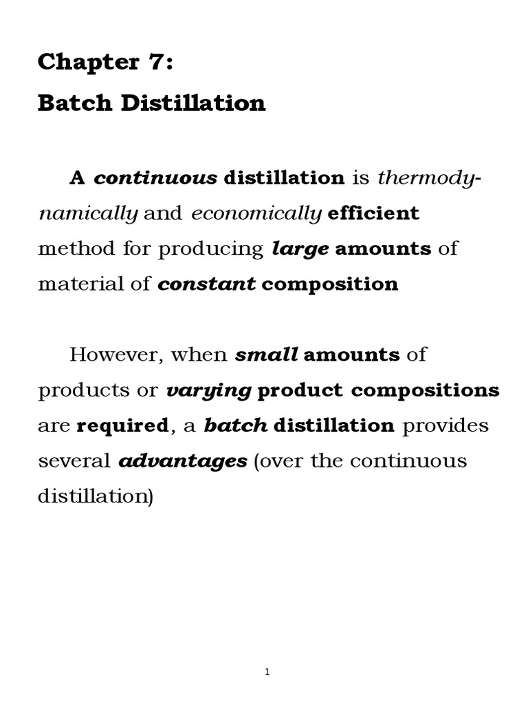 Batch Distillation: A Continuous Distillation Is Thermody | PDF | Distillation | Physical Sciences