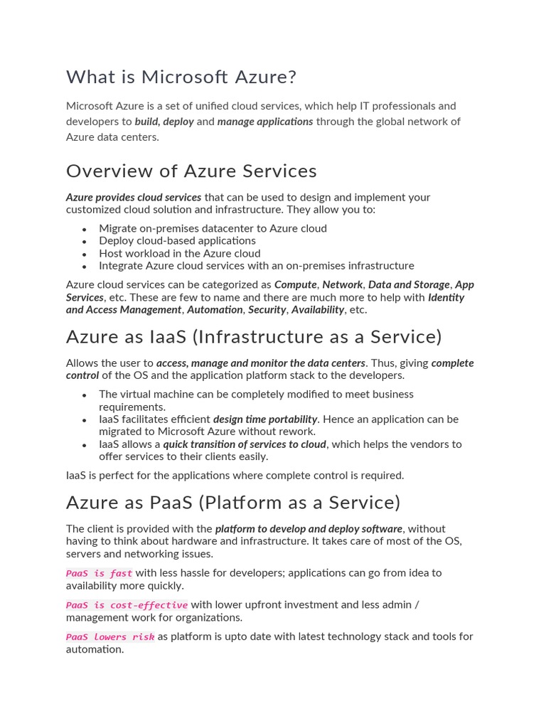 What Is Microsoft Azure | PDF | Cloud Computing | Microsoft Azure