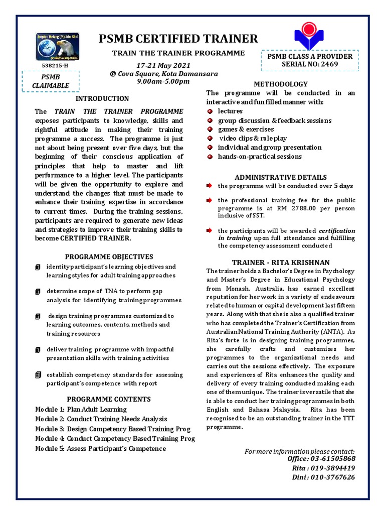 Train The Trainer Brochure | PDF | Personal Trainer | Competence (Human ...