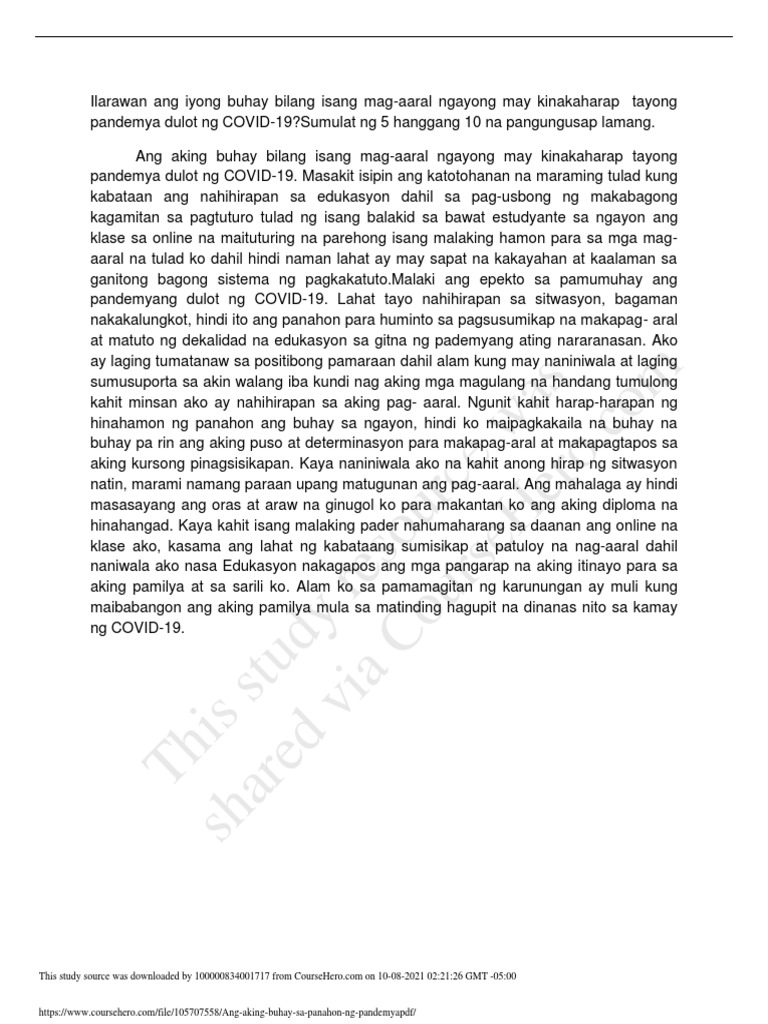 Ang Aking Buhay Sa Panahon NG Pandemya PDF | PDF