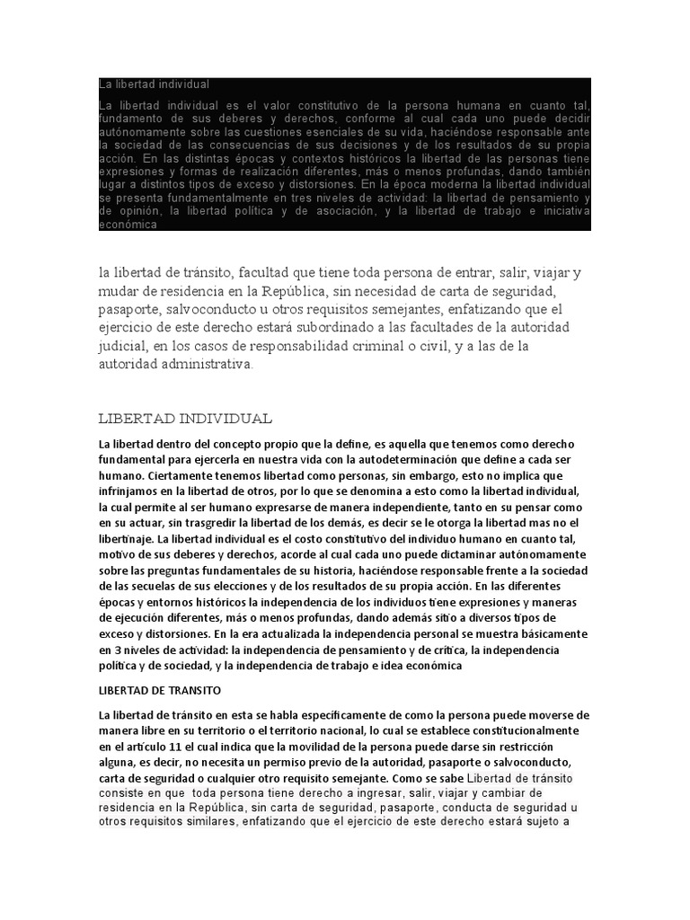 La Libertad Individual | PDF | Libertad | Libertad de movimiento