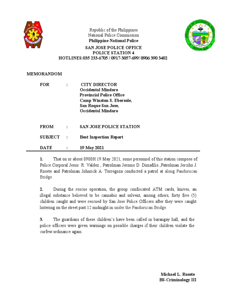 Beat Inspection Report - San Jose Police | PDF | Politics | Social Science