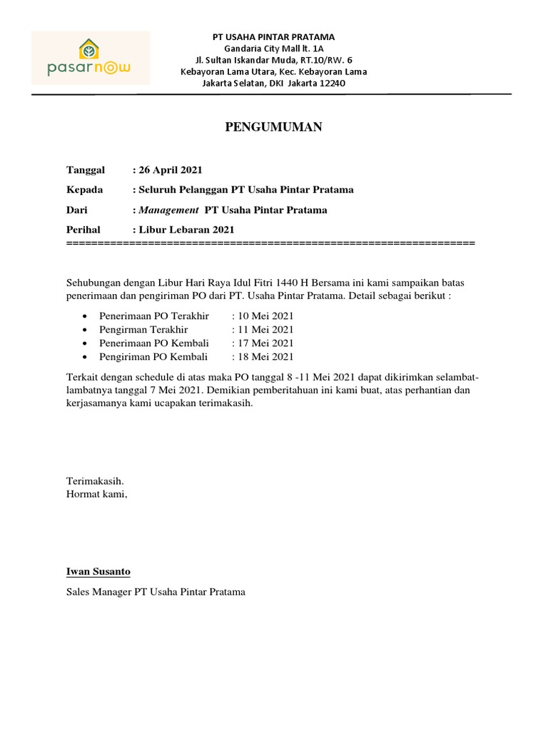 Info Libur Lebaran | PDF