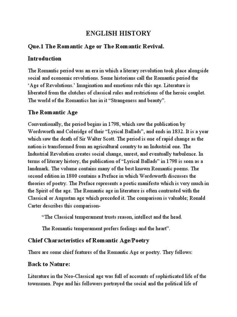 ENGLISH HISTORY (Romantic Age) - 1 | PDF | Romanticism | Poetry