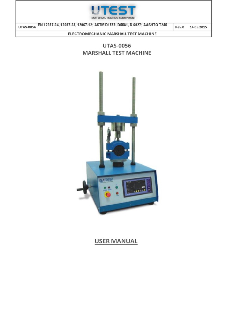 UTAS-0056 Marshall Test Machine: User Manual | PDF | Calibration ...