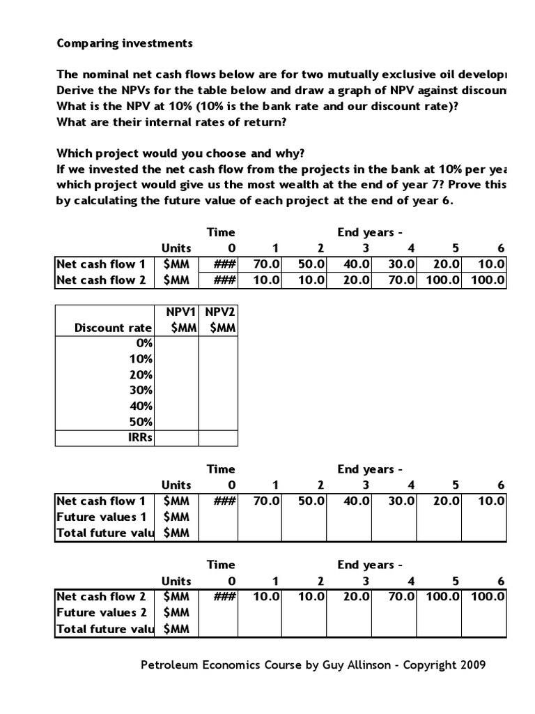 7 Comparing Investments Worksheets | PDF | Net Present Value | Internal ...