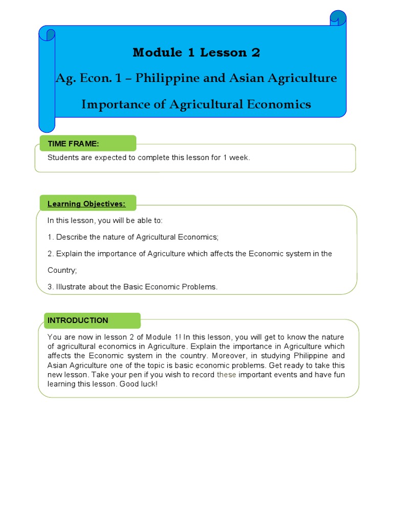 Module 1 Lesson 2 Importance of Agriculture | PDF | Economics | Agriculture