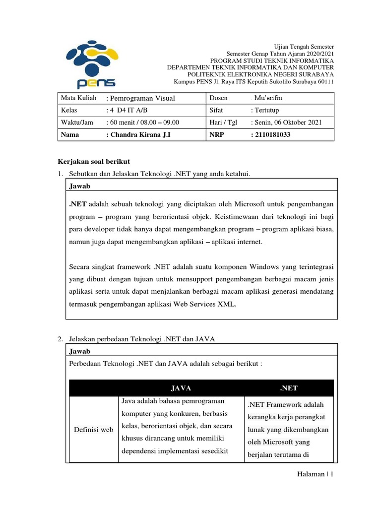 Chandra Kirana Jatu Indraswari - UTS Pemrograman Visual | PDF