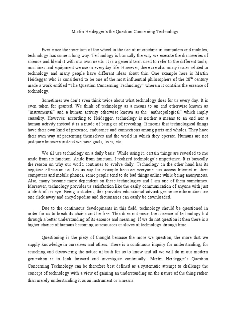 Martin Heidegger's The Question Concerning Technology | PDF | Martin ... Martin Heidegger's The Question Concerning Technology | PDF | Martin ...
