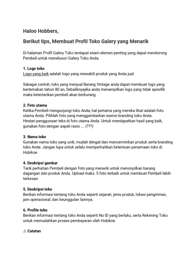 Tips Profil Toko Hobikoe | PDF