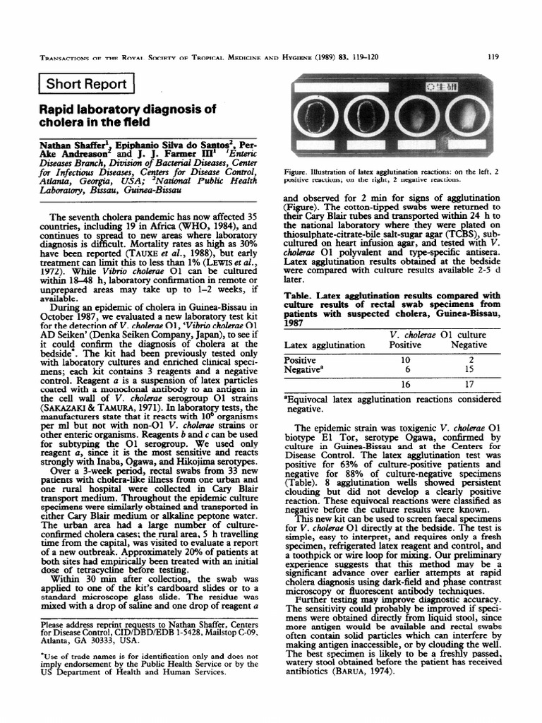 Rapid Laboratory Diagnosis of Cholera in The Field 0035-9203 (89) 90733 ...