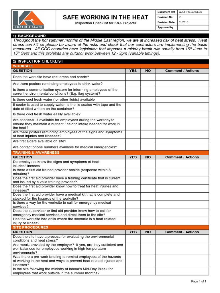 Heat Safety Checklist for GCC Projects | PDF | First Aid | Hyperthermia
