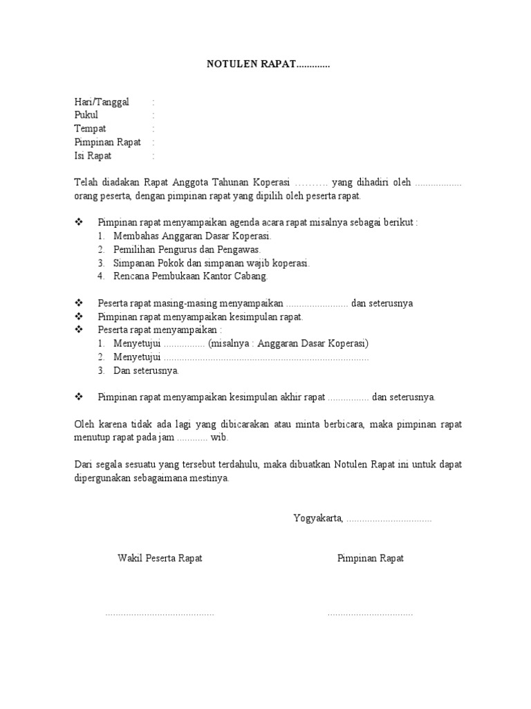 Contoh Draft Notulen Dan Berita Acara | PDF | Griya & Taman