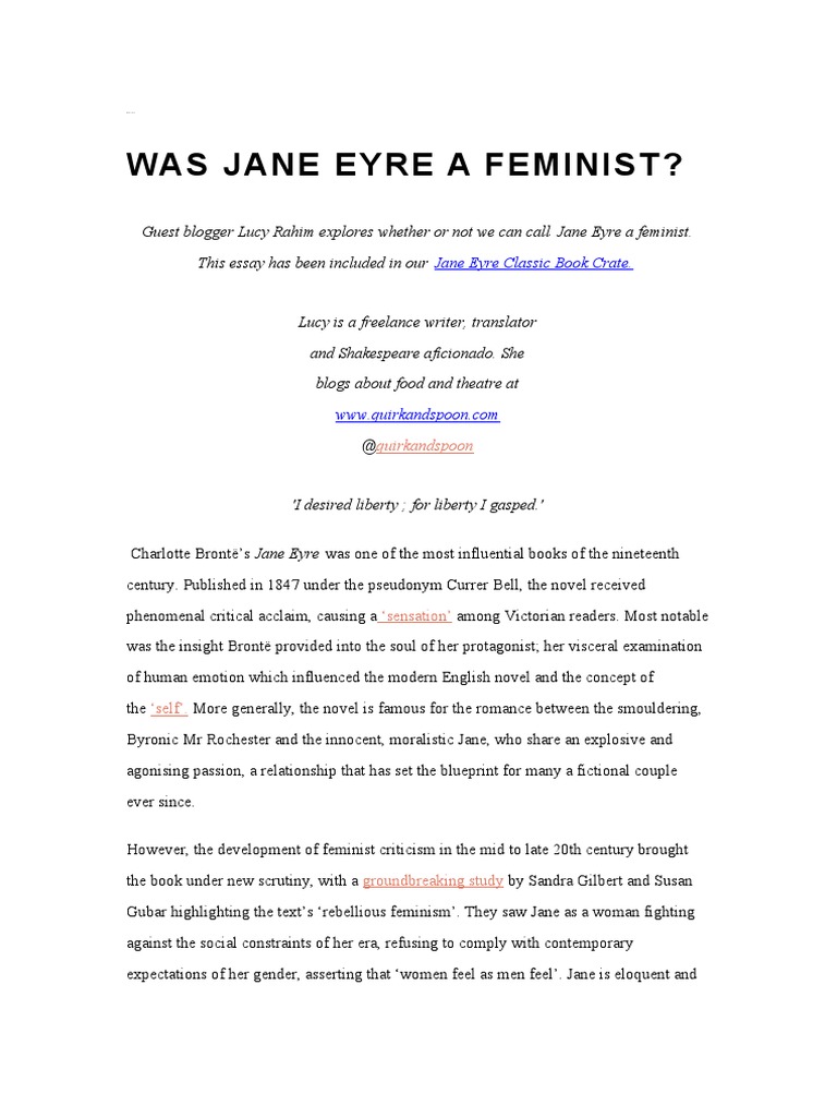 Was Jane Eyre A Feminist? | PDF | Jane Eyre | Feminism