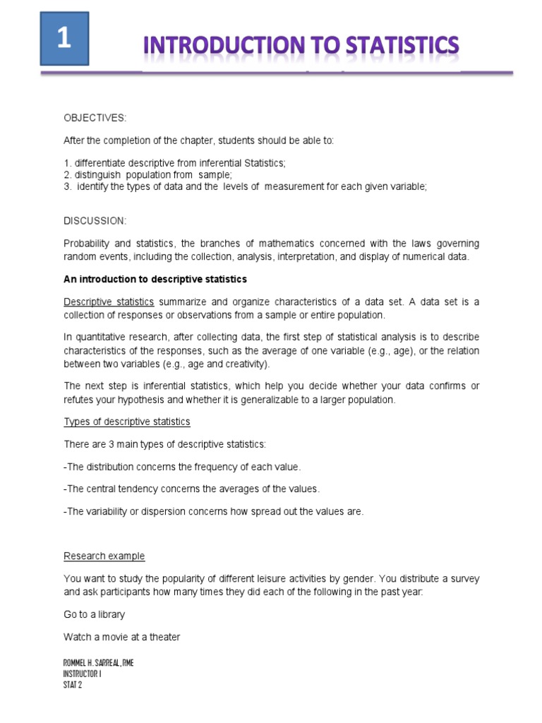 Introduction To Statistics | PDF | Skewness | Standard Deviation