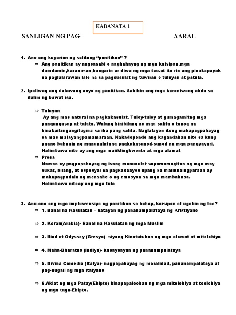 PANITIKAN NG PILIPINAS (Activity 1) . | PDF