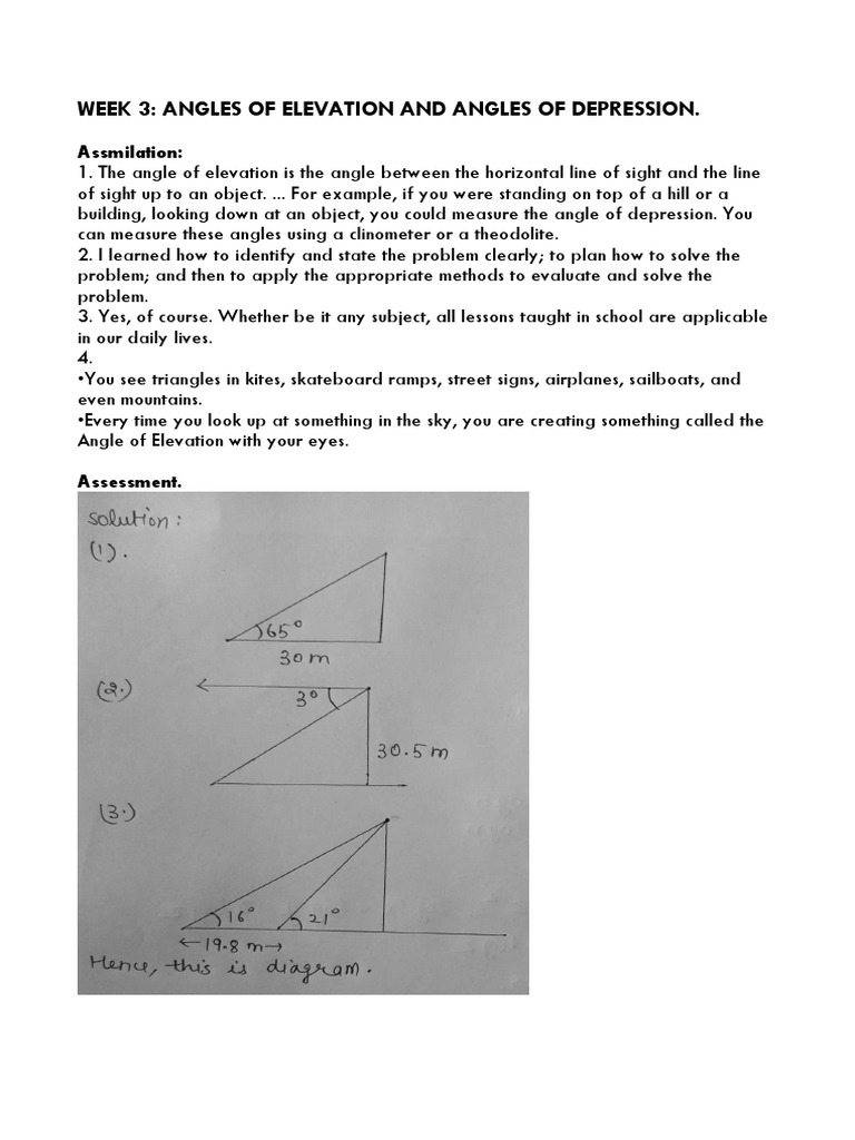 Week 3: Angles of Elevation and Angles of Depression.: Assmilation ...