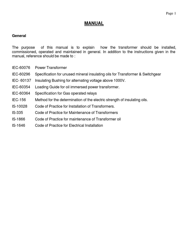Transformer Installation, Commissioning, Operation and Maintenance ...