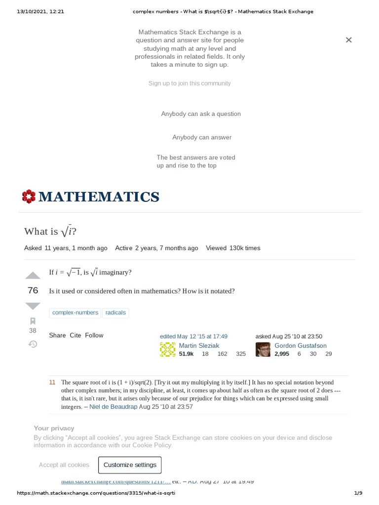 Complex Numbers - What Is $ - SQRT (I) $ - Mathematics Stack Exchange ...