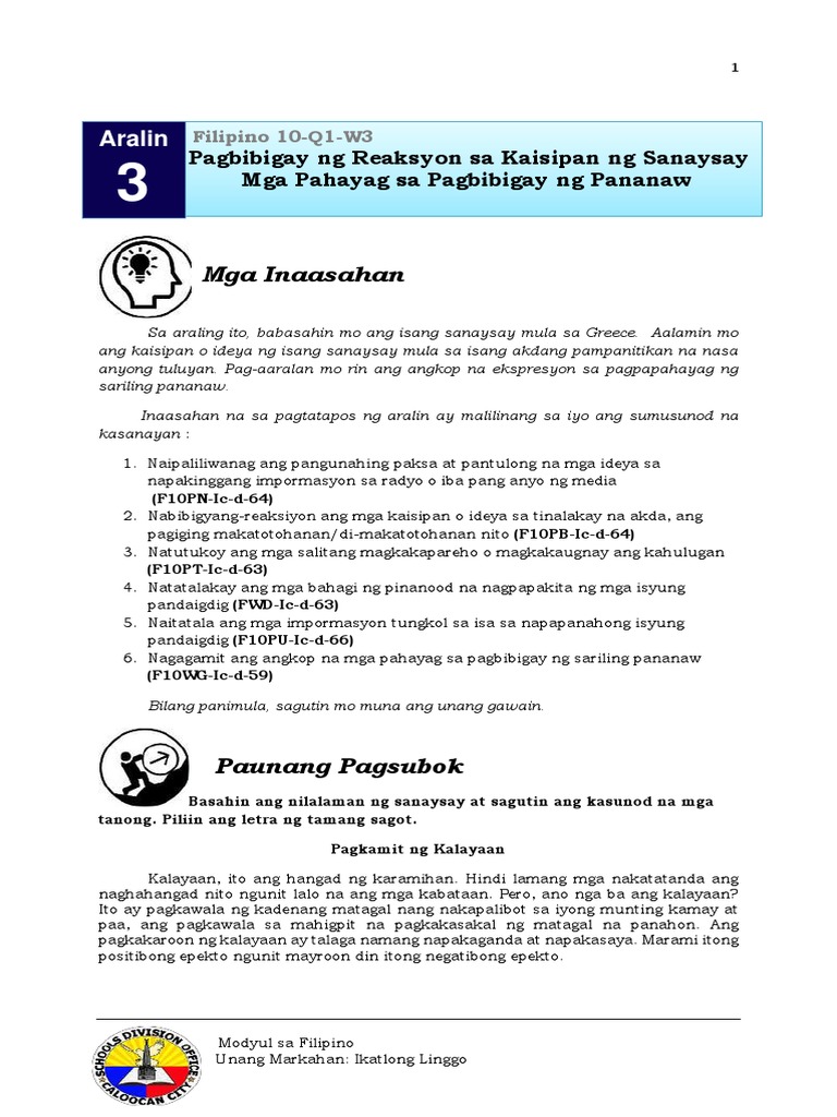 Filipino 10 Q1 Week 3 | PDF
