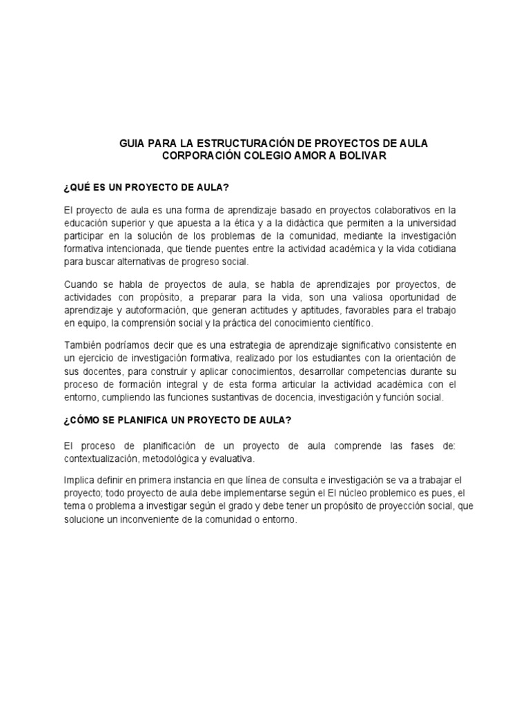 Guia para La Estructuracion de Proyectos de Aula | PDF | Salón de ...
