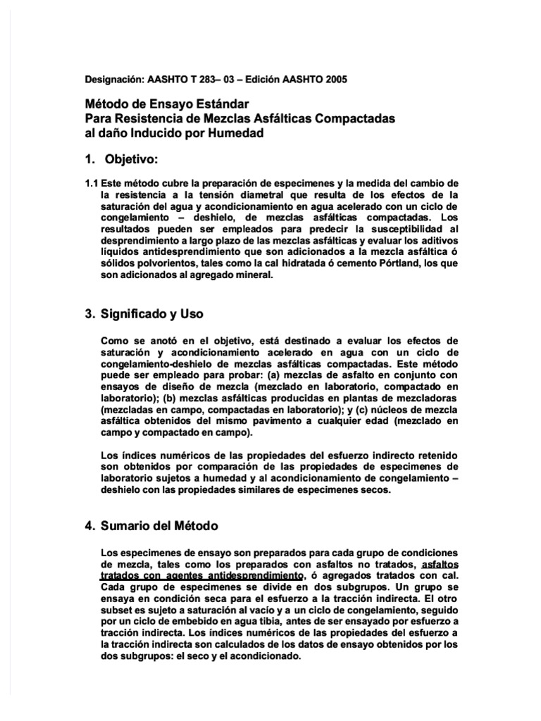 AASHTO T 283: Ensayo de Mezclas Asfálticas | PDF | Física Aplicada e ...