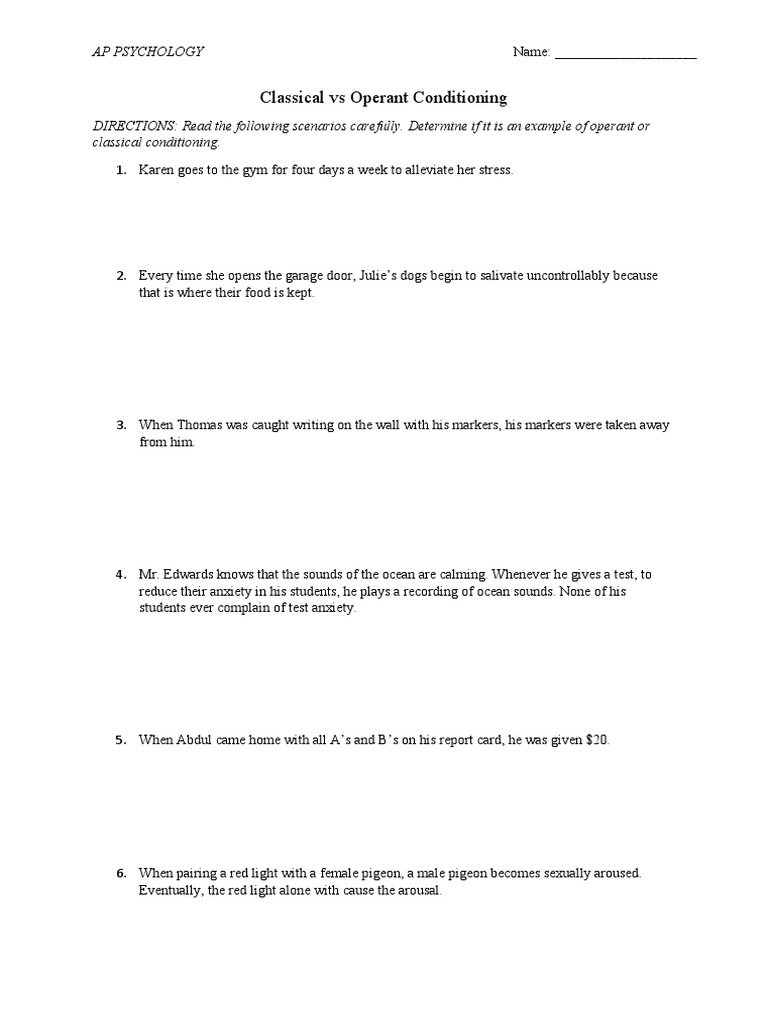 Classical vs Operant Conditioning Quiz | PDF | Language Arts & Discipline