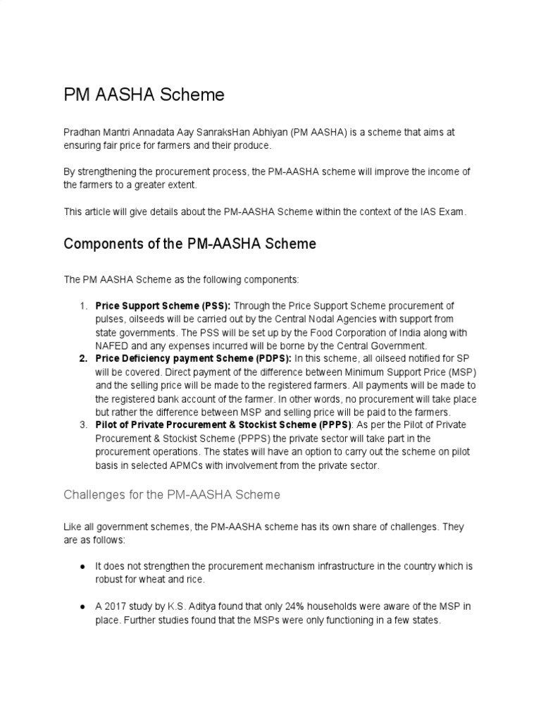 Components of The PM-AASHA Scheme | PDF | Agriculture | Economies