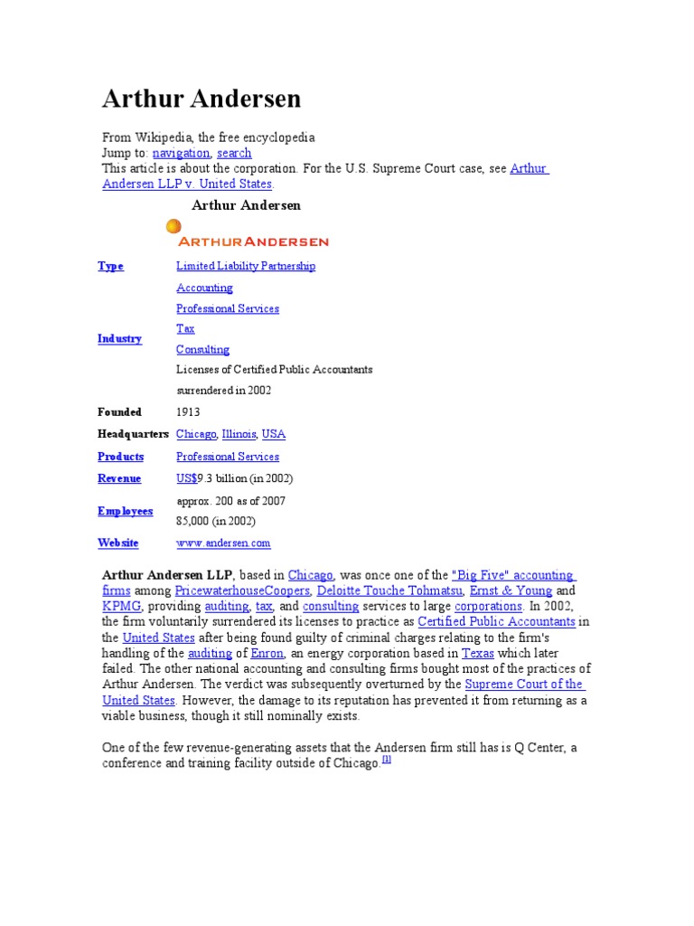 Arthur Andersen | PDF | Companies | Corporate Law