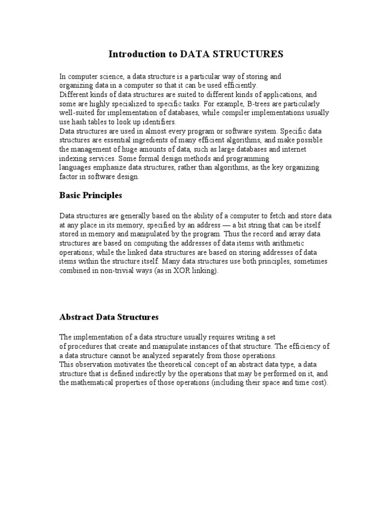 Introduction To DATA STRUCTURES: Basic Principles | PDF | Data ...