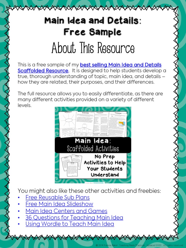 About This Resource: Main Idea and Details: Free Sample | PDF | Violin ...
